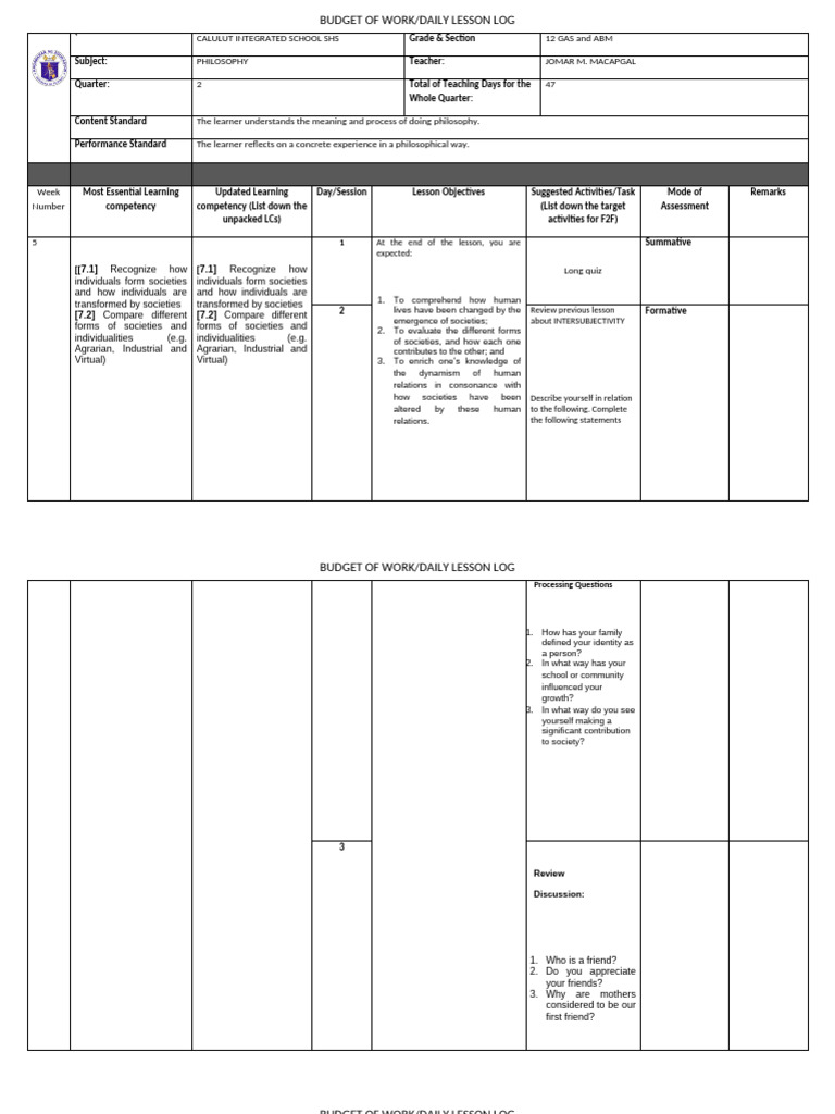 2ndqtr Bow DLL Philo Week 5 | PDF | Human Communication | Liberal Arts Education