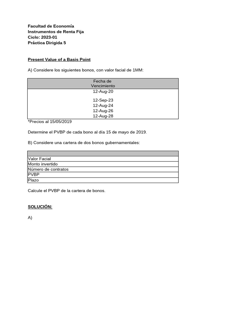 IRF - Práctica Dirigida 05 - Solución | PDF | Duración del bono | Análisis