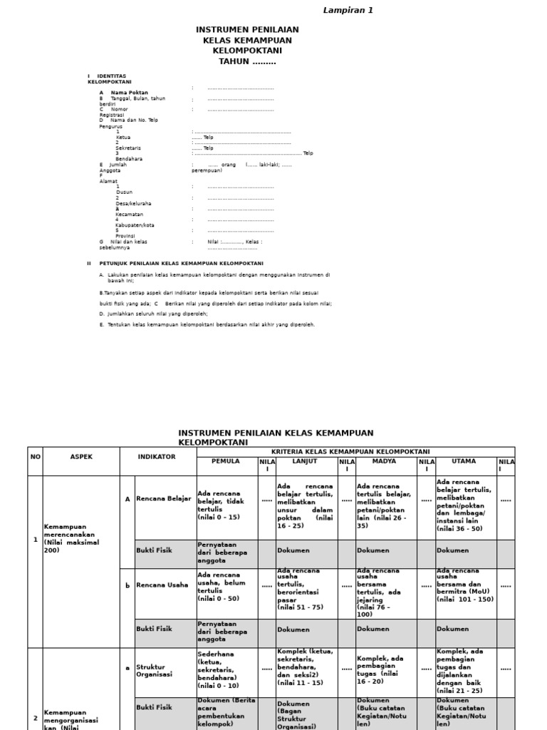 Instrumen PENILAIAN KELAS POKTAN .. | PDF