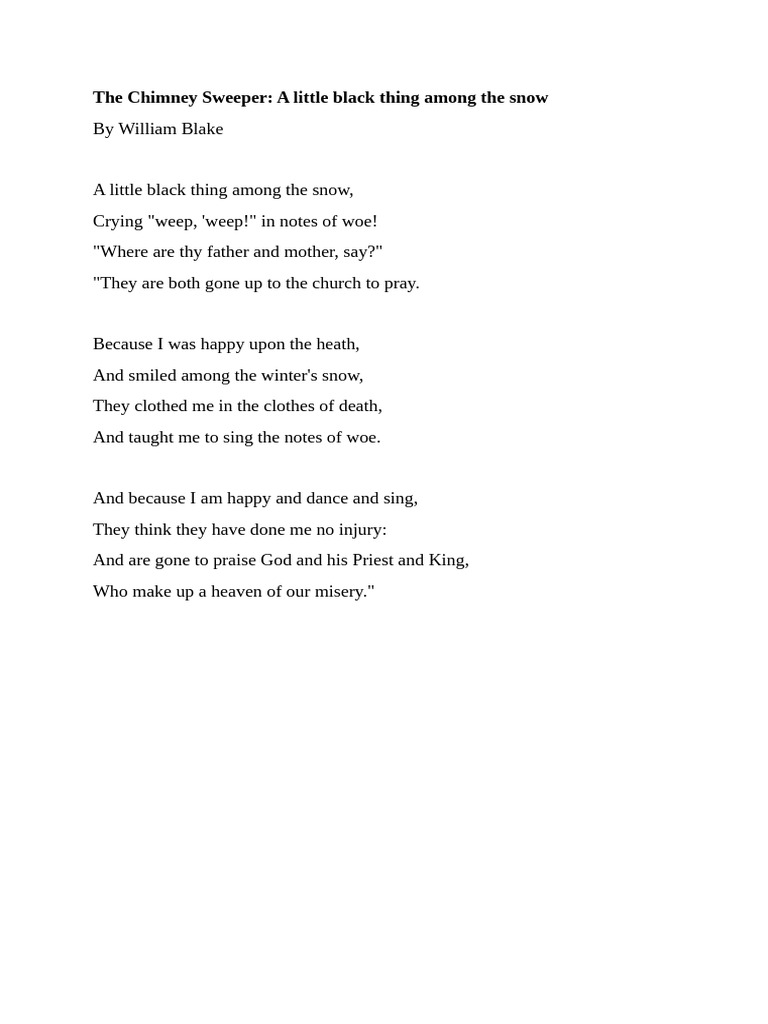 The Chimney Sweeper Poem (1) | PDF