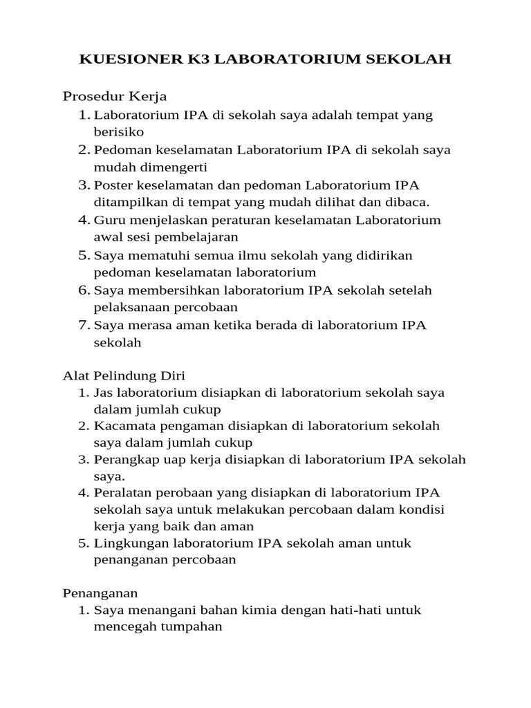 K3 di Laboratorium Sekolah | PDF