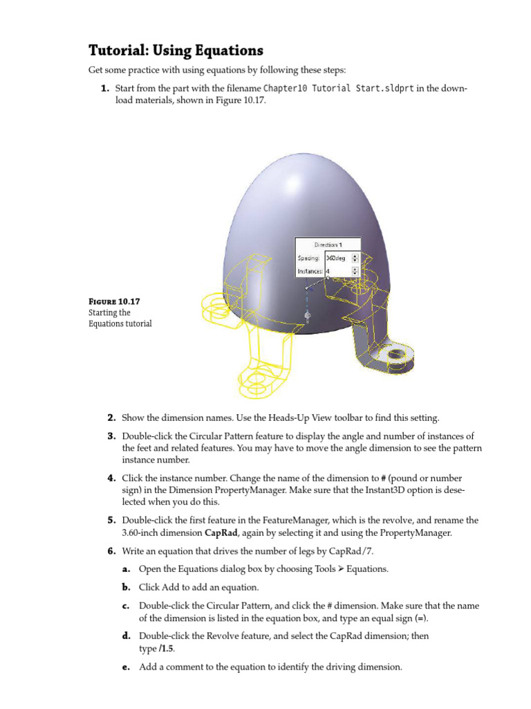 SolidWorks Equations Tutorial Guide | PDF | Equations