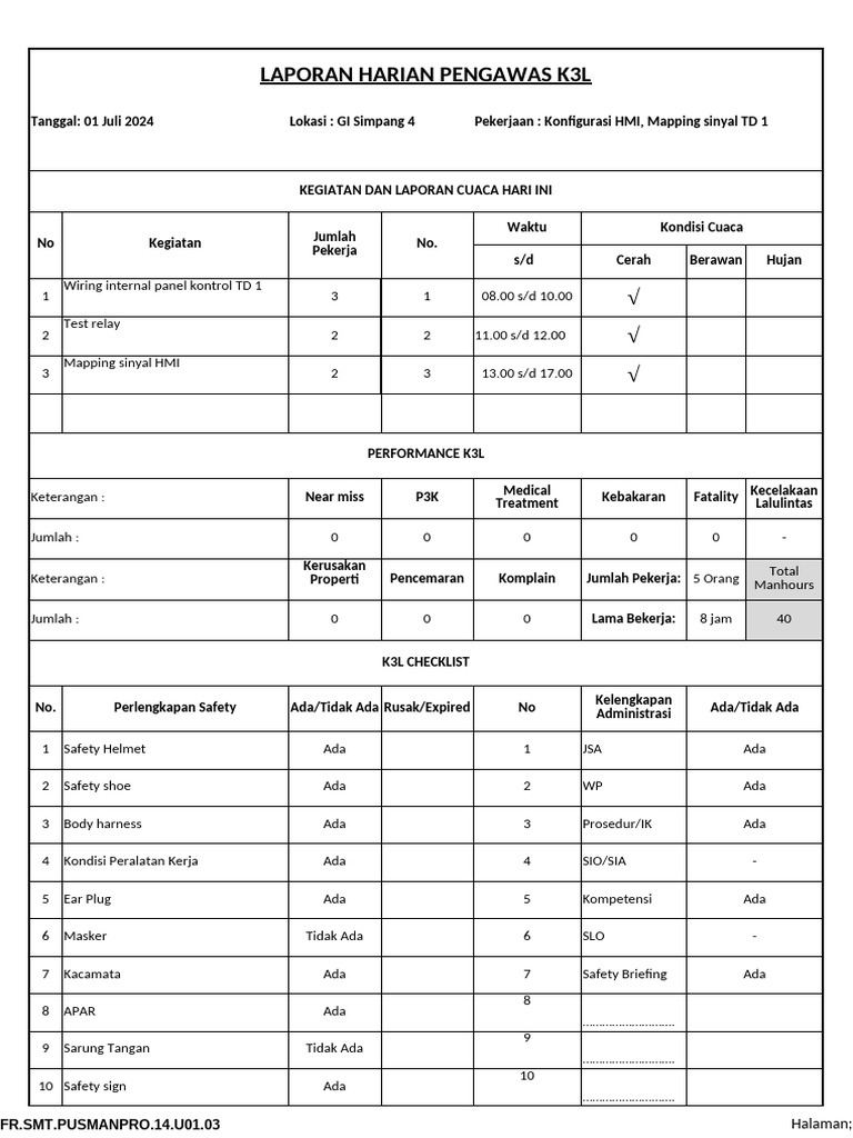 Form Lap Harian | PDF