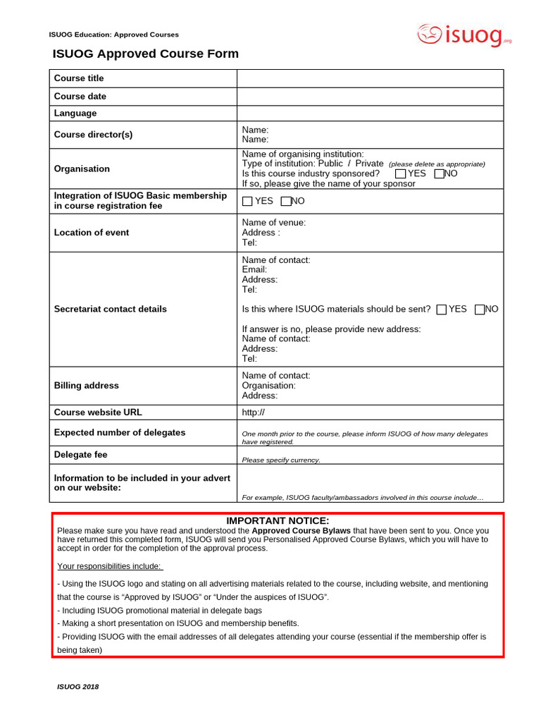 ISUOG Approved Course Form | PDF