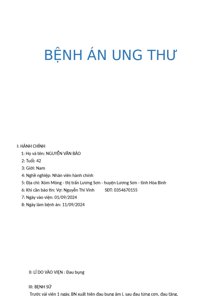 Bệnh Án Ung Thư | PDF