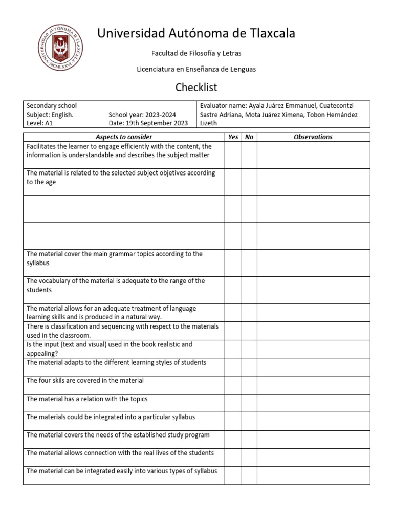 First checklist | PDF