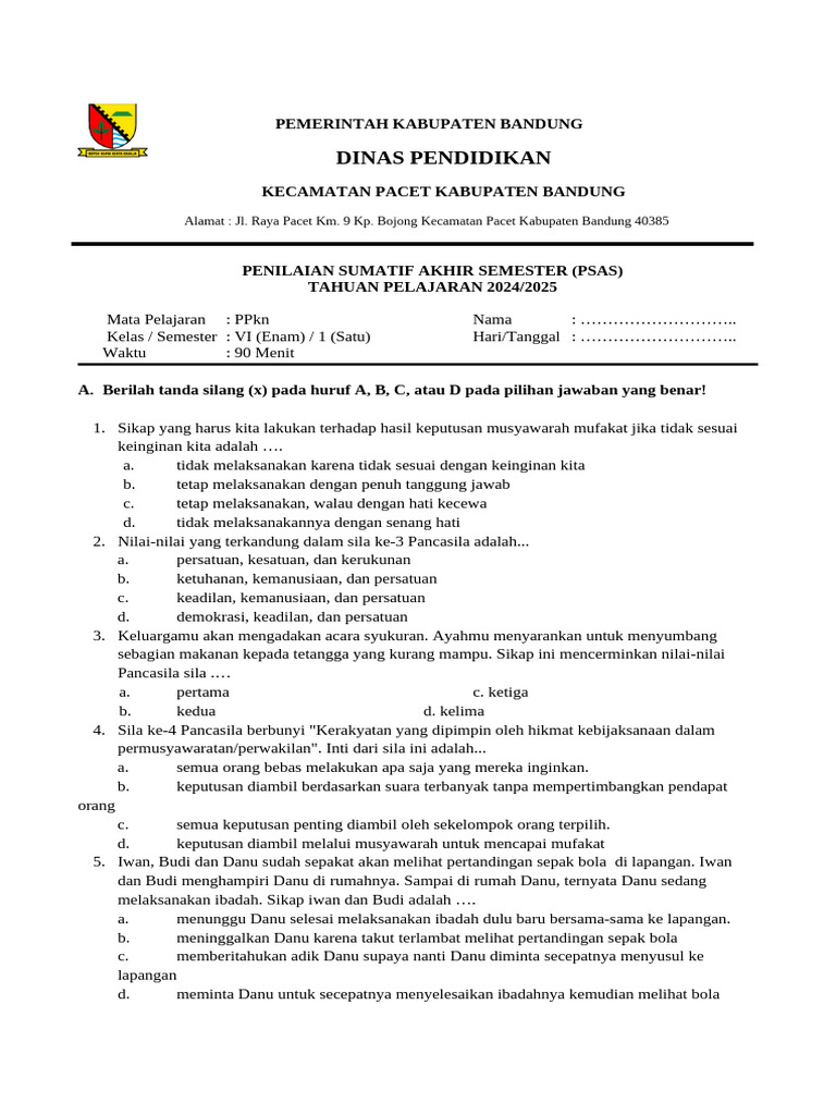 SOAL PAS PPKN KELAS 6 | PDF