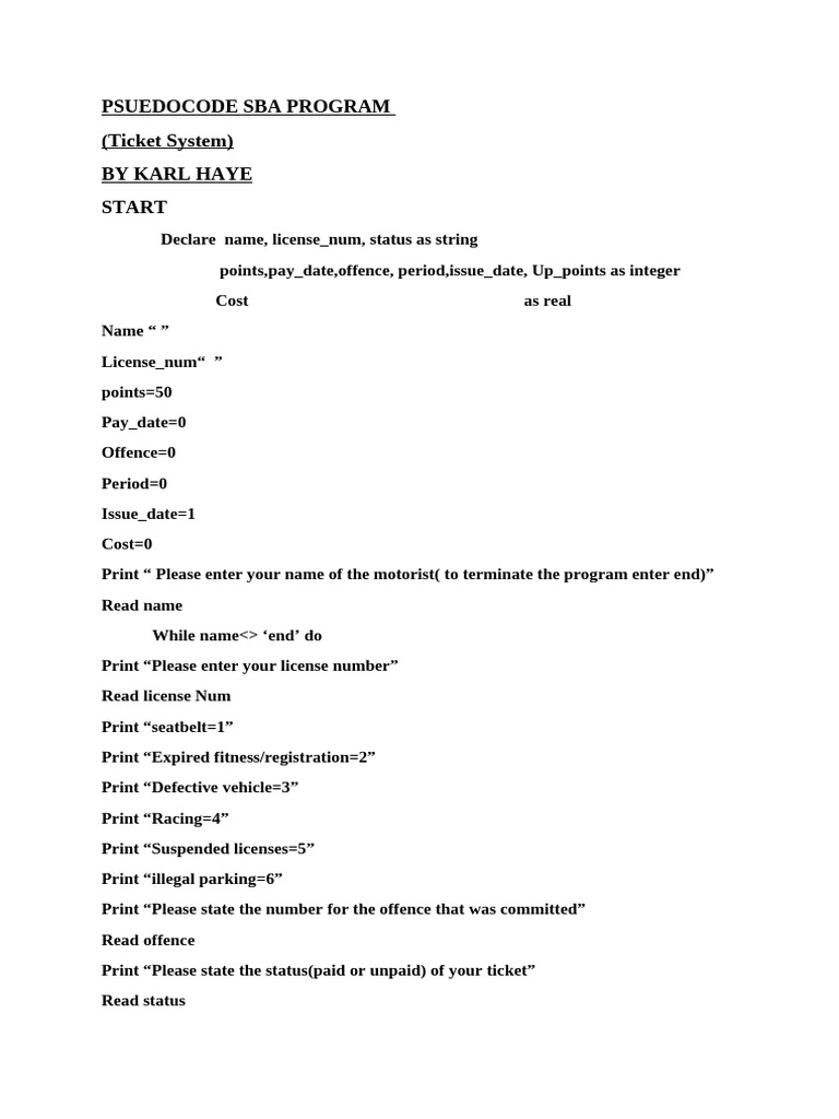 Psuedocode Sba Program | PDF