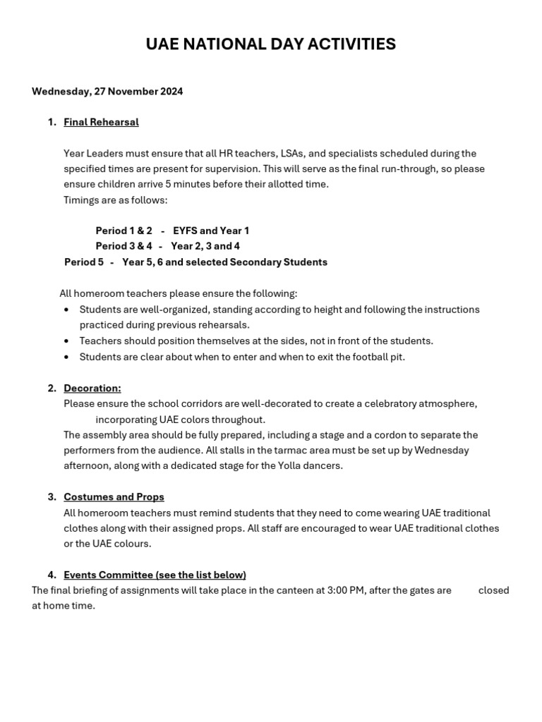UAE National Day Celebration Plan 2024 | PDF