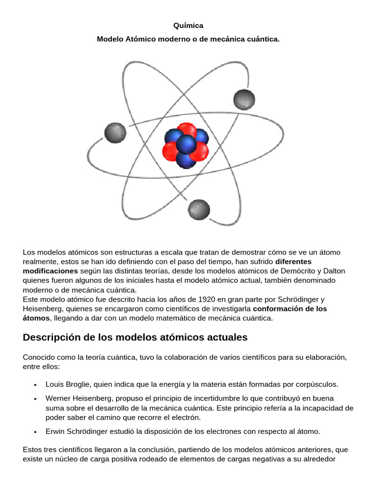 Modelo Atomico Actual o Moderno | PDF | Átomos | Mecánica cuántica