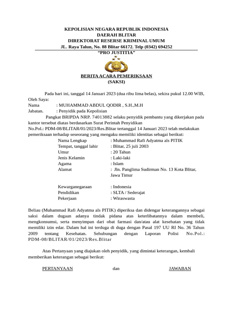 Contoh Bap Saksi | PDF