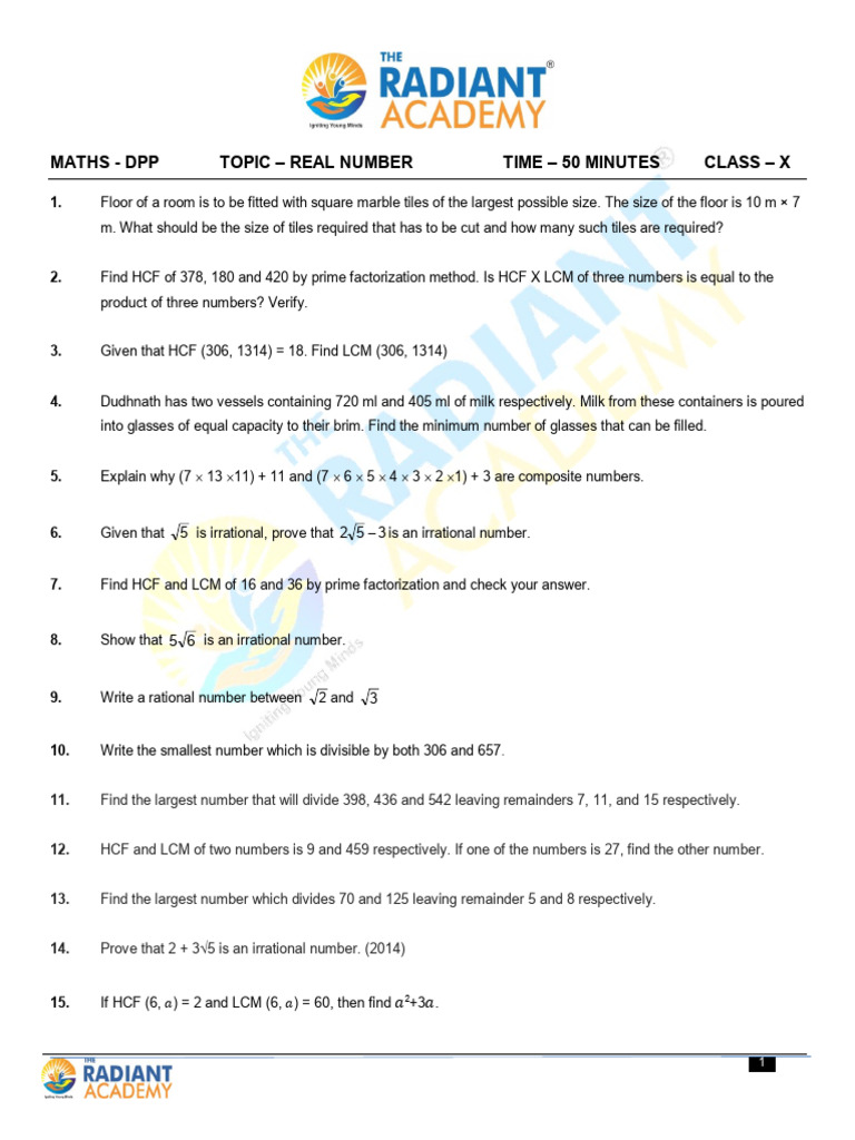 Class 10 Board Class Dpp - Real Number | PDF | Length | Mathematics