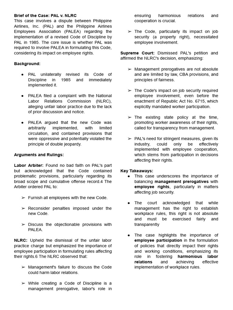 PAL AND SORIANO | PDF | Employment | Labour Law