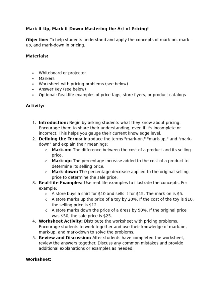 Mark It Up | PDF | Pricing | Prices