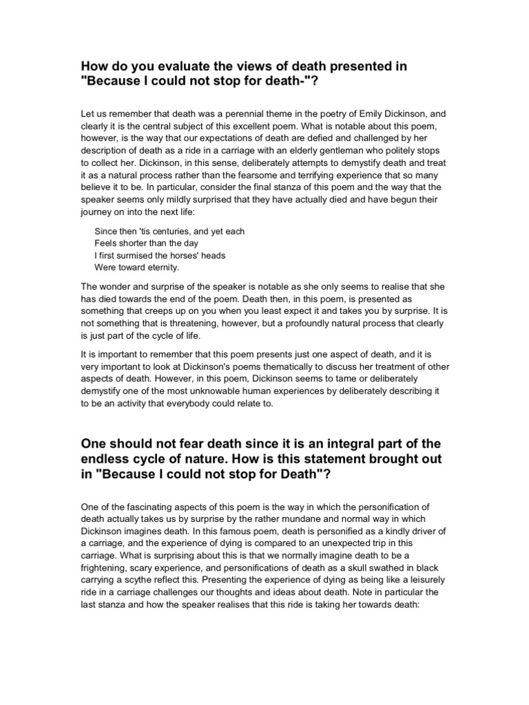 Death Analysis Questions | PDF | Emily Dickinson | Irony