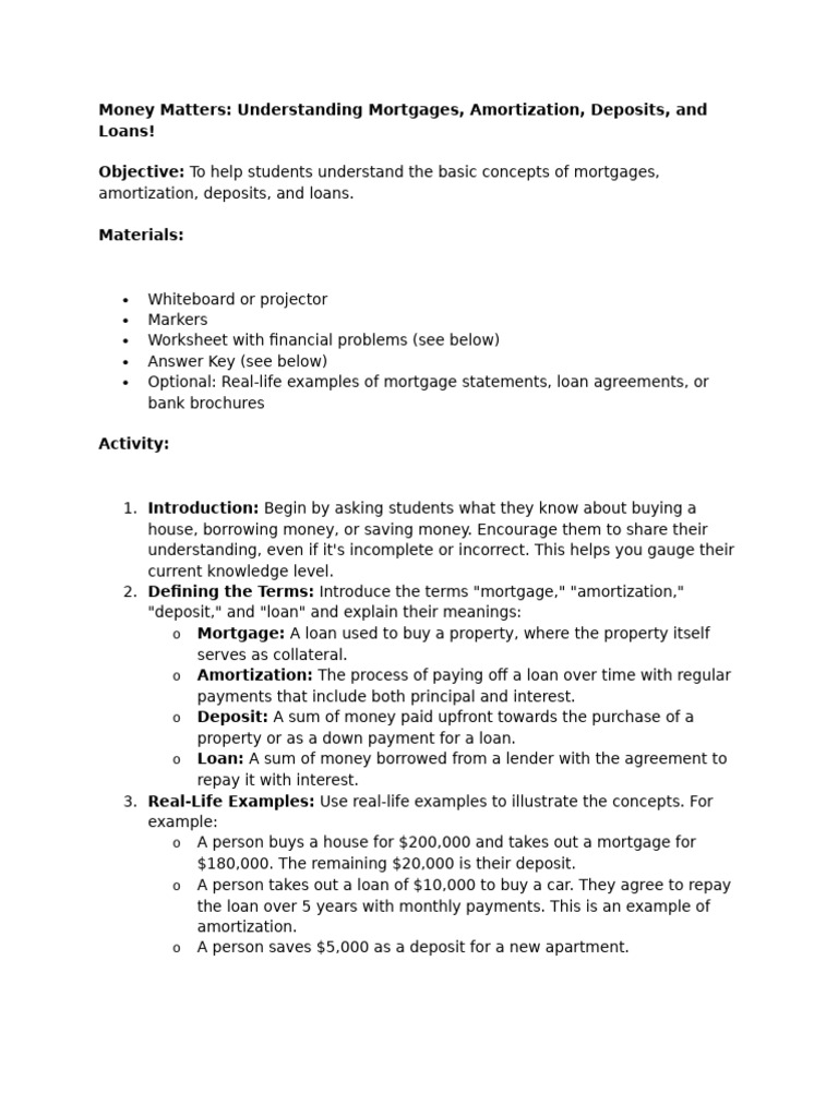 Money Matters | PDF | Mortgages | Loans