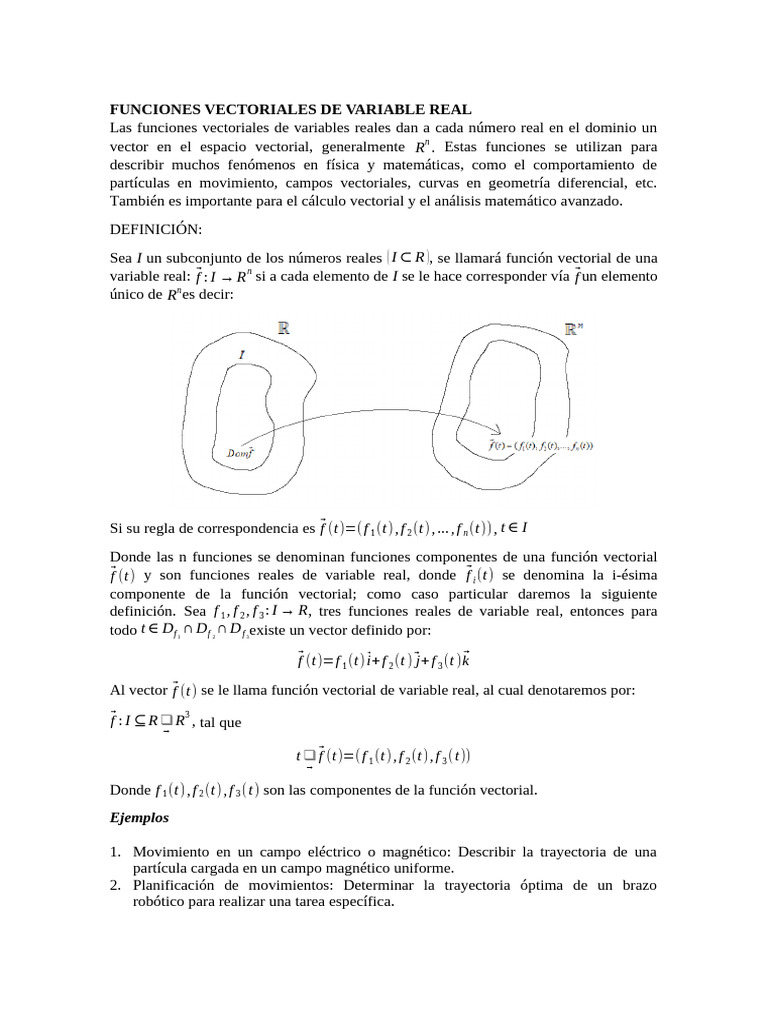 FUNCIONES VECTORIALES DE VARIABLE REAL | PDF | Función (Matemáticas) | Vector Euclidiano