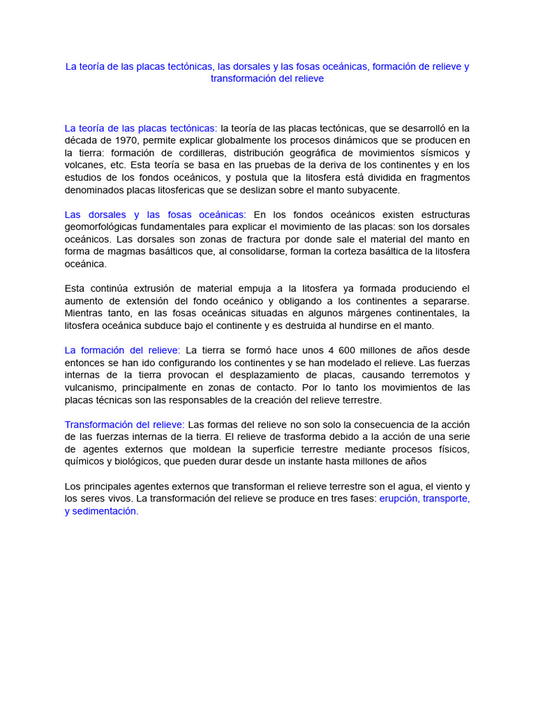 La Teoría de Las Placas Tectónicas, Las Dorsales y Las Fosas Oceánicas ...