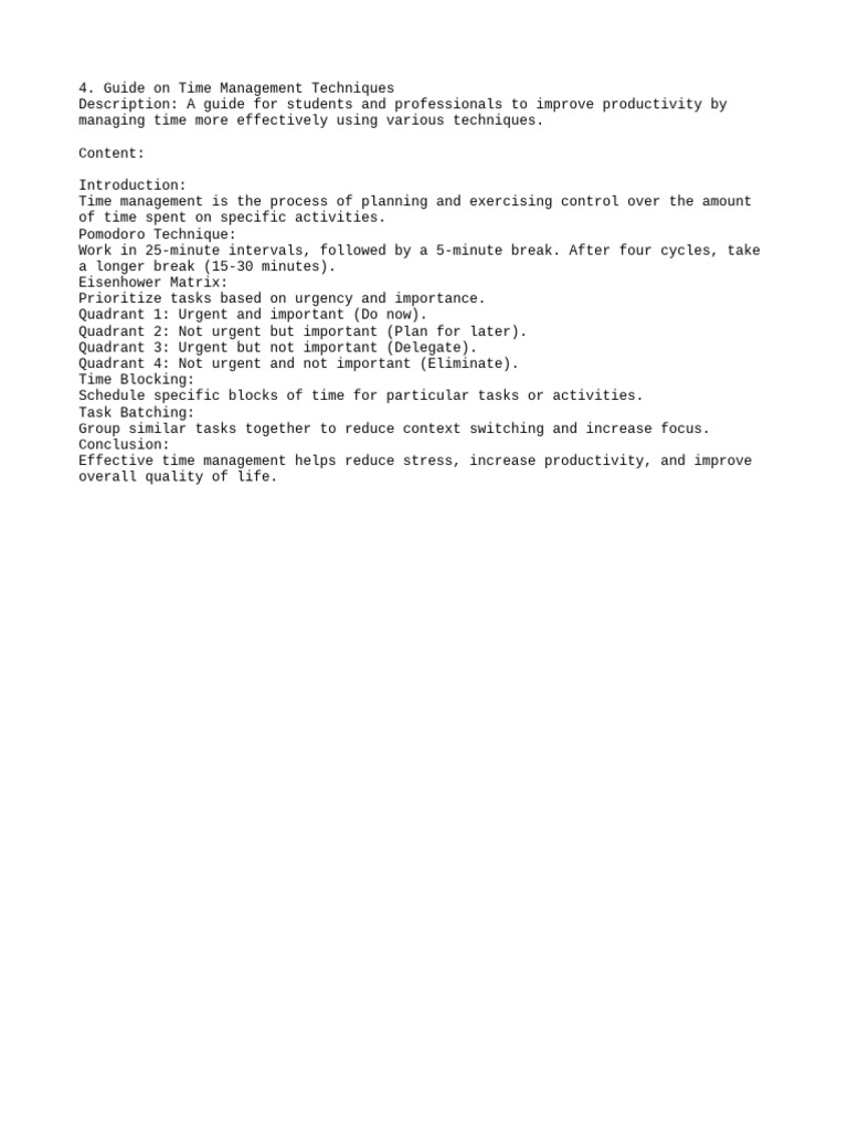 Guide On Time Management Techniq | PDF