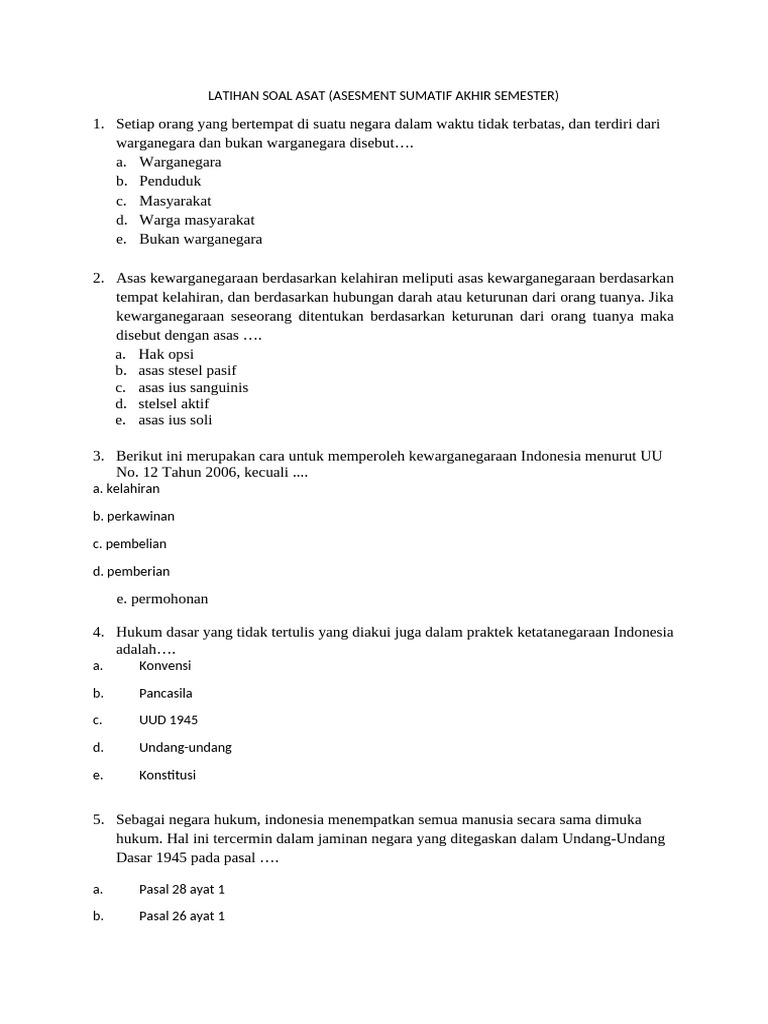 Latihan Soal Asat Kelas x | PDF
