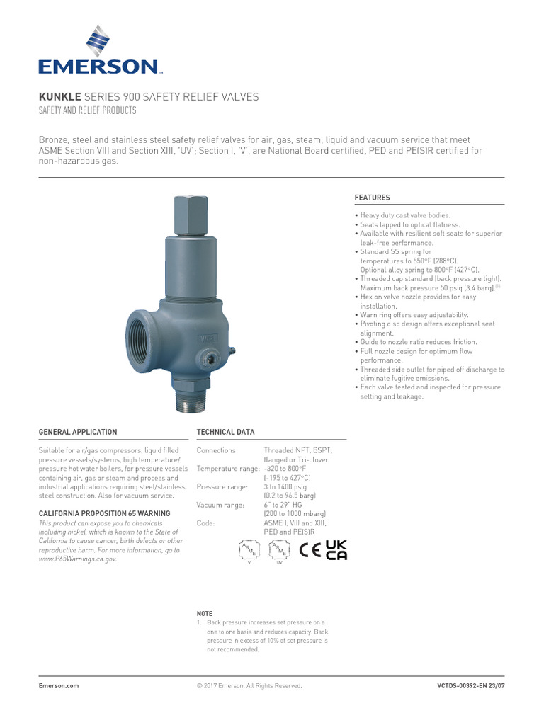 (PSV) Kunkle Series 900 | PDF | Ethanol | Valve
