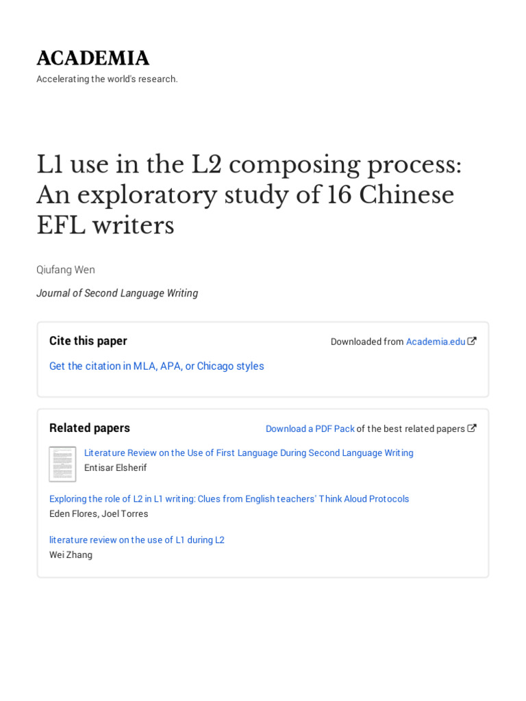 L1 Use In The L2 Composing Process An Exploratory Study Of 16 Chinese
