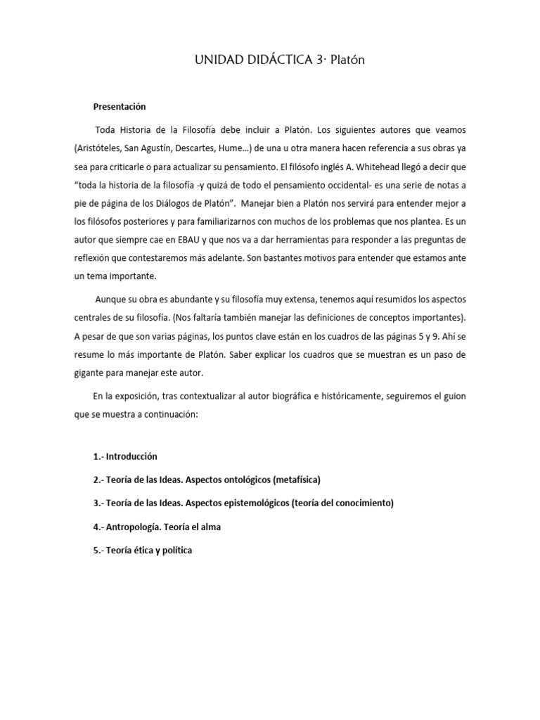 UD-3.-Platon | PDF | Platón | Conocimiento