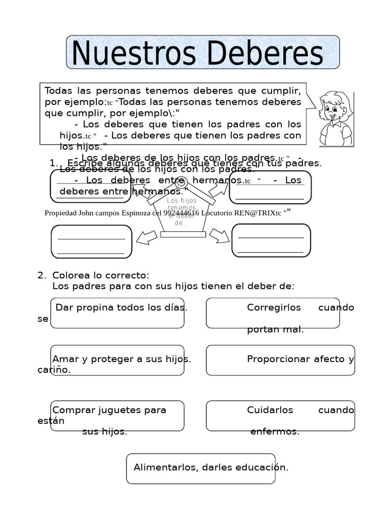Ficha-de-Nuestros-Deberes-para-Primero-de-Primaria | PDF