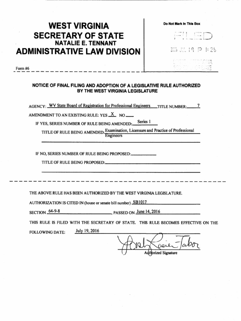 WV Engineering Law - Rules - Title 7 - Series 1 - As of July 2016 | PDF