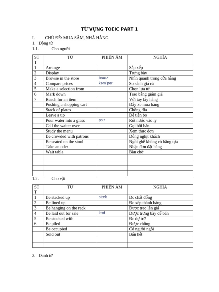 T V NG Toeic Part 1 | PDF