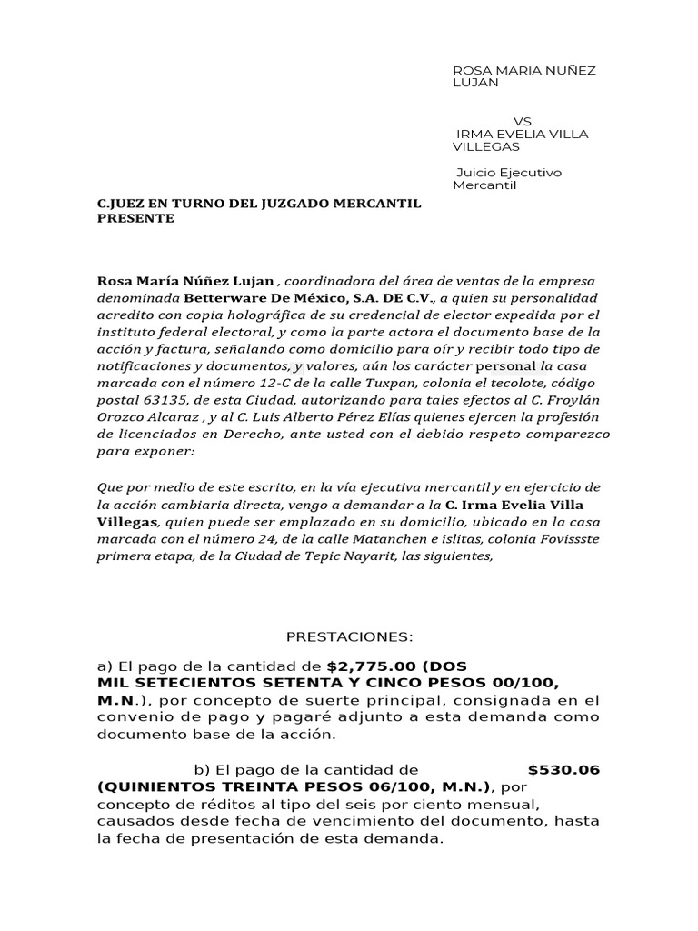 Formato Demanda Mercantil PDF | PDF