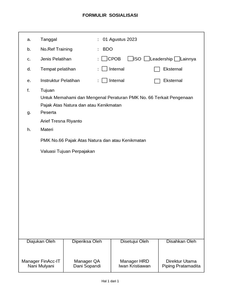 FORMULIR SOSIALISASI | PDF