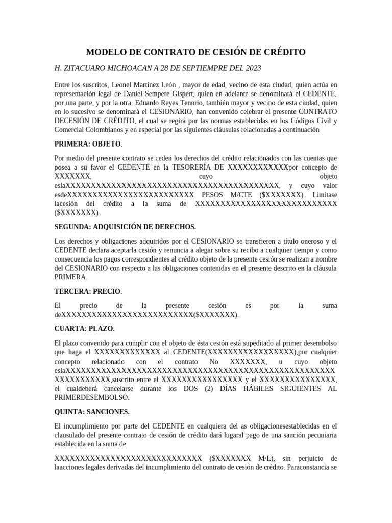 Modelo de Contrato de Cesión de Crédito | PDF