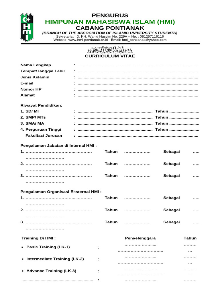 CV Pengurus HMI Cabang Pontianak | PDF