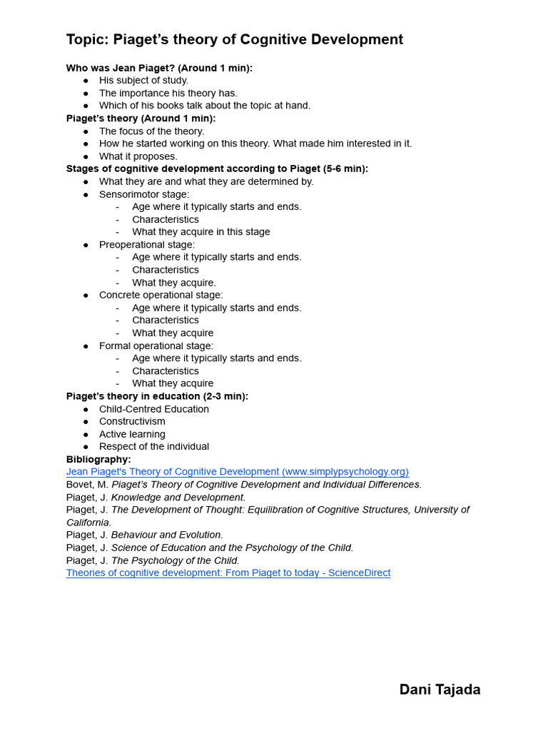 First Draft of Piaget's Theory Presentation | PDF