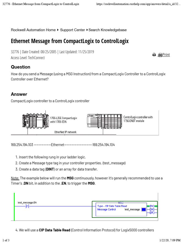Ethernet Message From CompactLogix To ControlLogix | PDF | Implied Warranty | Ethernet