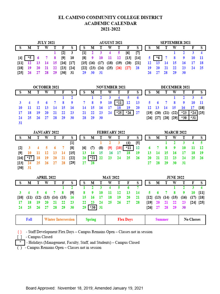 HTTPSWWW - Elcamino.eduacademicsdocs2021 2022 School Calendar PDF | PDF ...