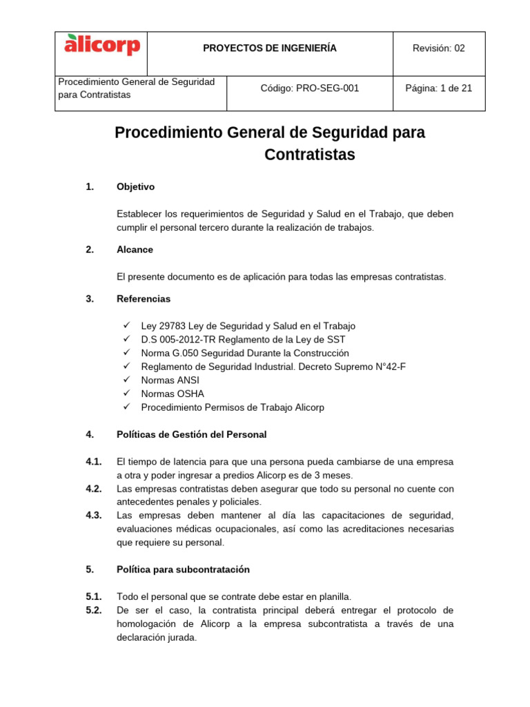 01. Procedimiento de Seguridad para Contratistas | PDF | Andamio | edificio 01. Procedimiento de Seguridad para Contratistas | PDF | Andamio | edificio