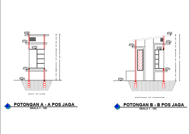 Potongan A - A Pos Jaga Potongan B - B Pos Jaga: SKALA 1: 100 SKALA 1: 100 | PDF