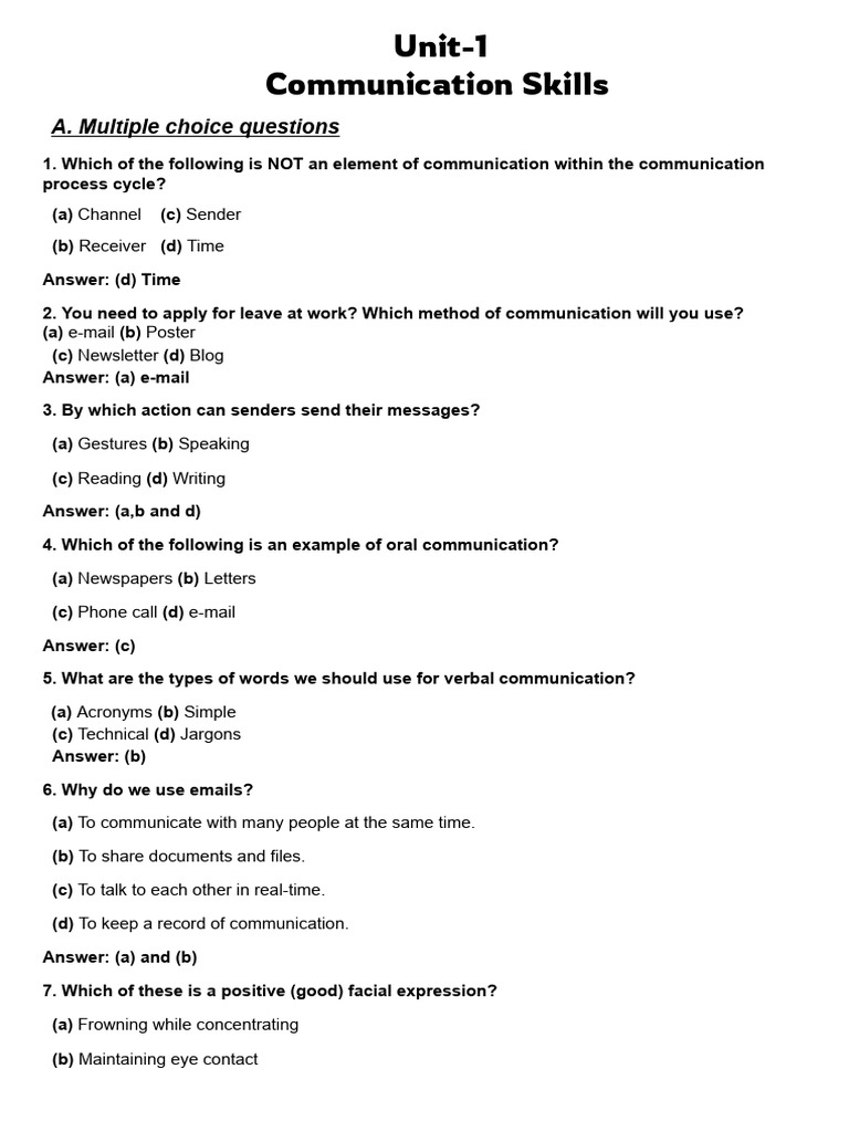 Unit 1 - Communication Skills Class 10 | PDF | Communication ...