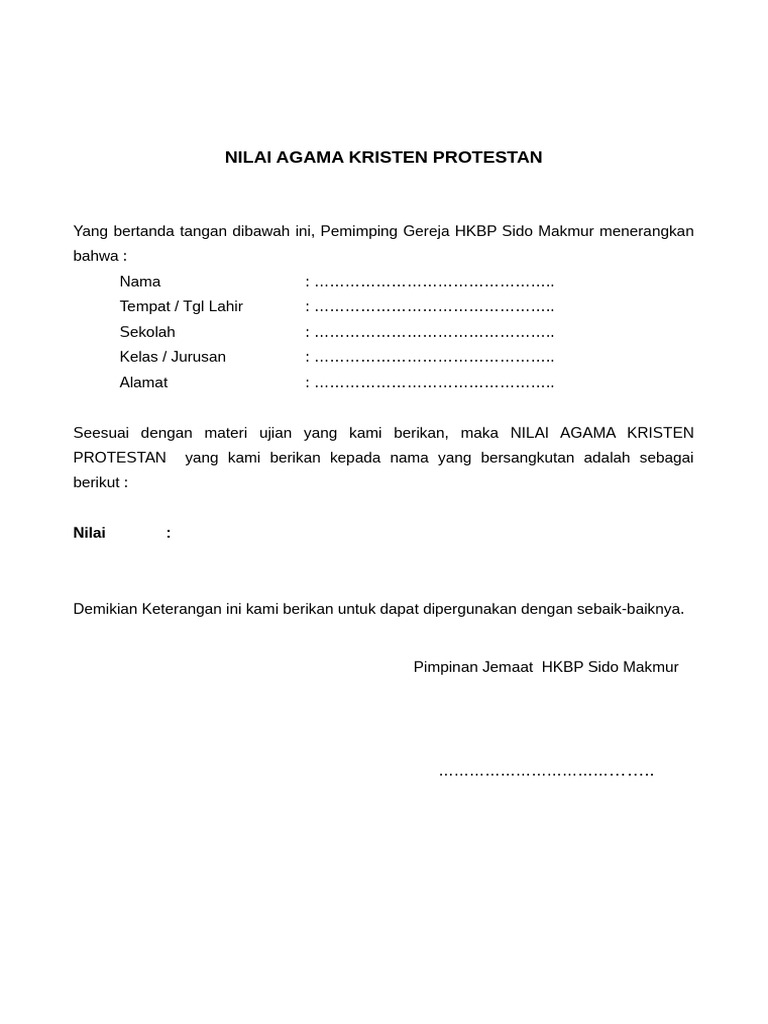 Nilai Agama Kristen Protestan | PDF