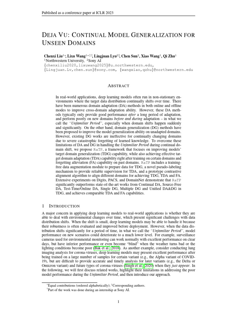 DEJA VU CONTINUAL MODEL GENERALIZATION FOR UNSEEN DATA | PDF | Sampling ...