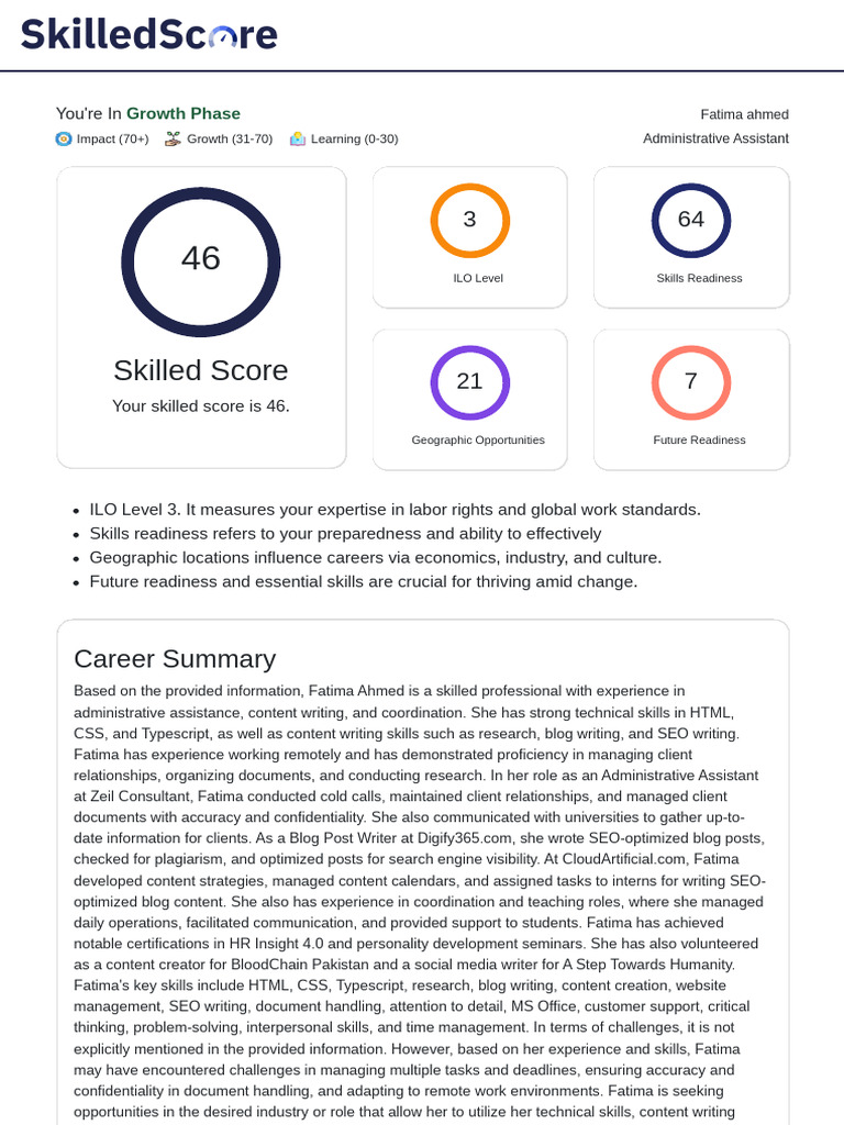 Skilled Score Profile | PDF | Artificial Intelligence | Intelligence ...