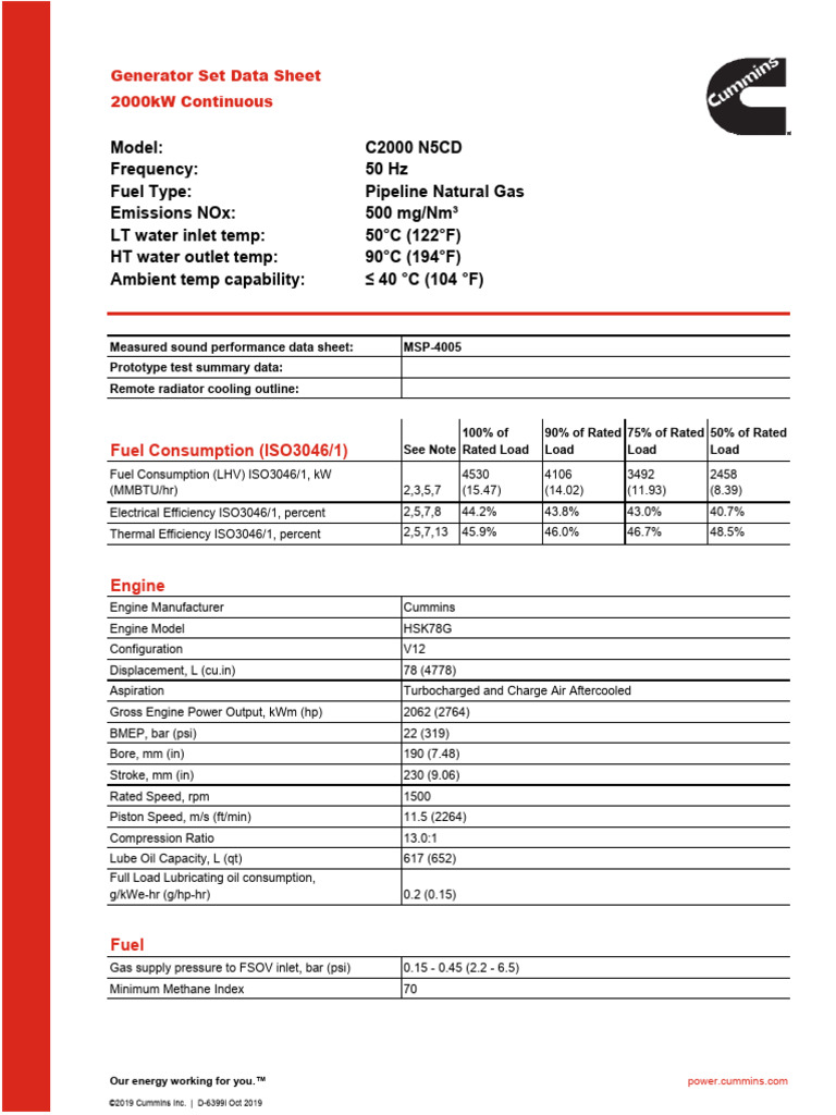HSK78 Data Sheet C2000 N5CD | PDF | Engines | Natural Gas