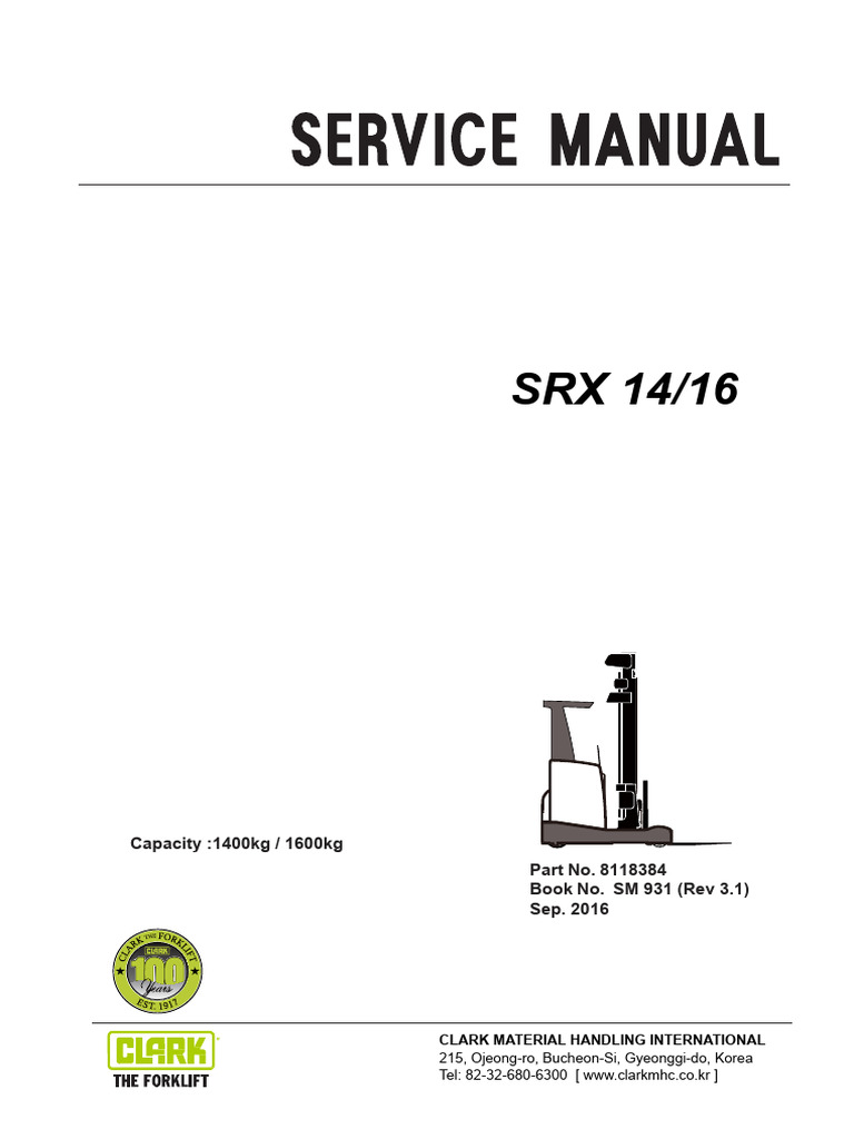 CLARK SRX 14/16 Maintenance Manual | PDF | Elevator | Electrical Connector