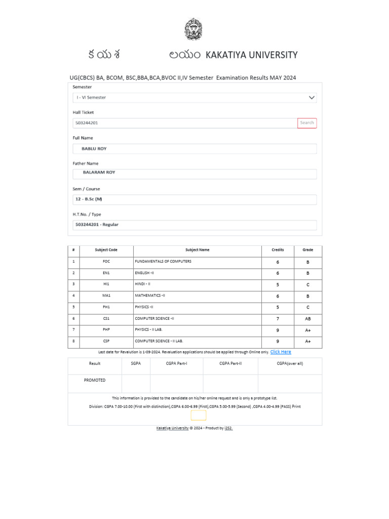 UG(CBCS) II,IV Semester Examination Results | PDF