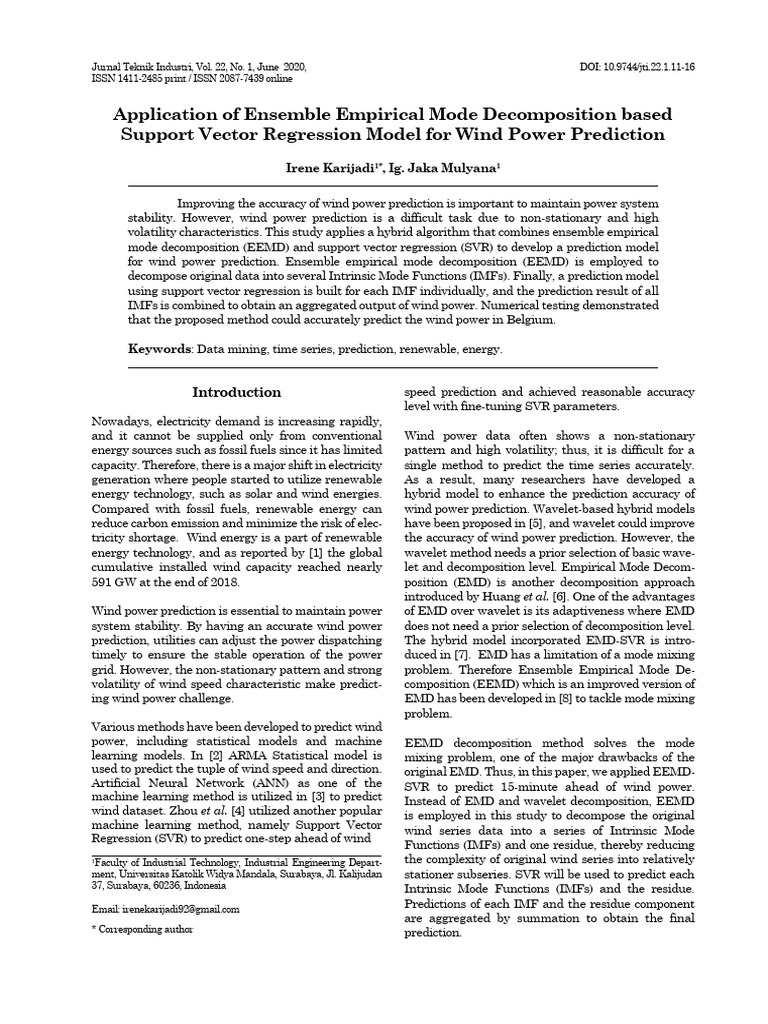 Application Of Ensemble Empirical Mode Decomposition Based Support Vector Regression Model For