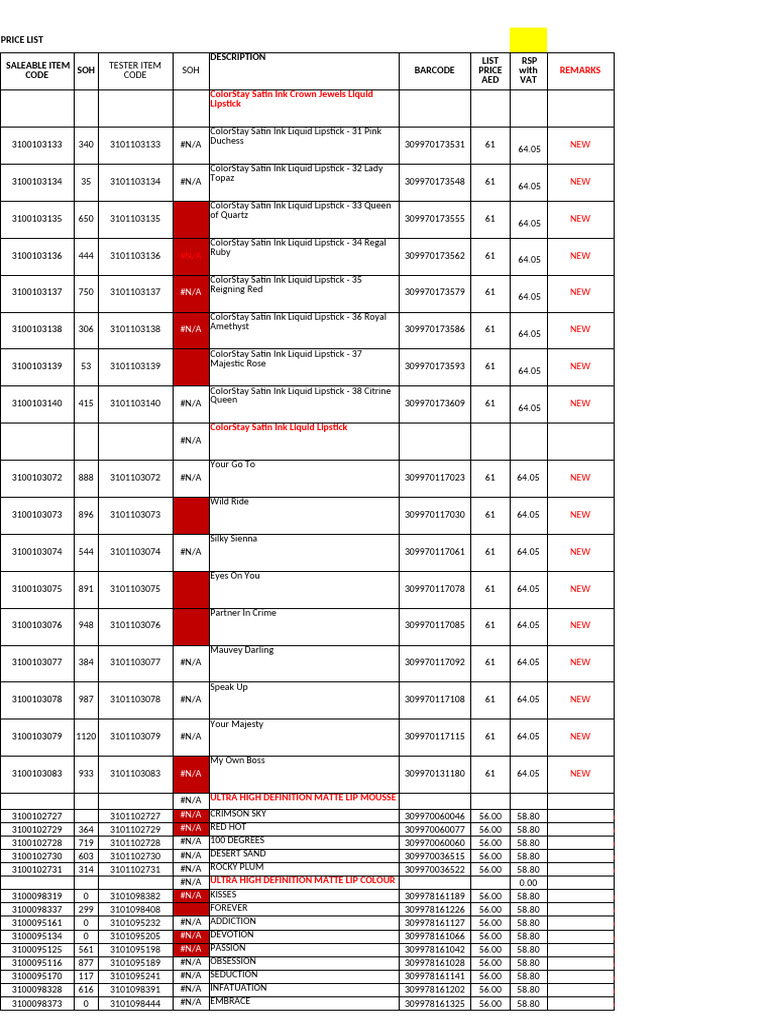 Revlon Updated Masterlist 2022-1 | PDF | Quartz