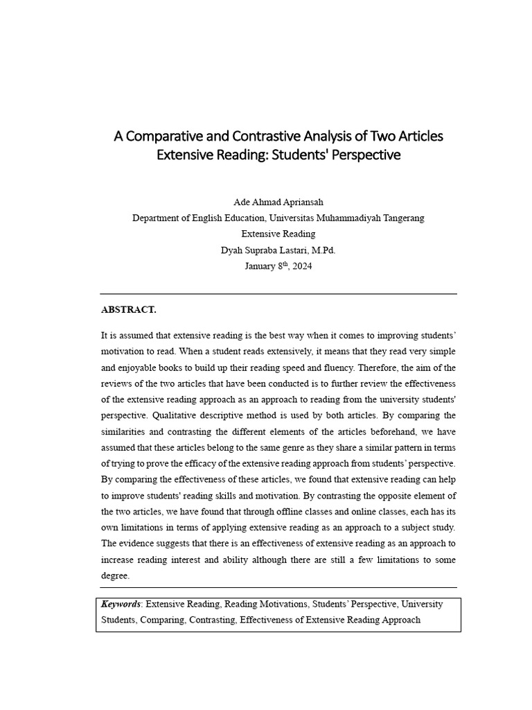 Compare and Contrast The Use of Extensive Reading From Students ...