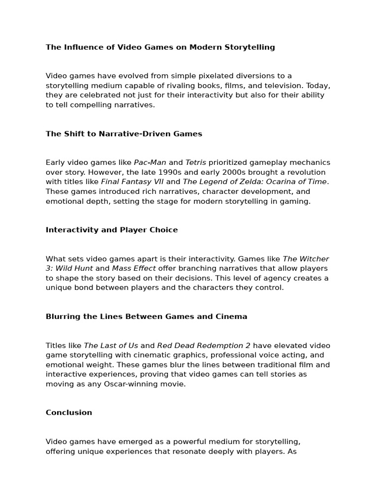The Influence of Video Games On Modern Storytelling | PDF